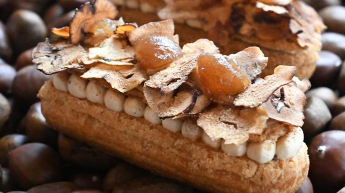 recette Éclair châtaigne croustillante du chef pâtissier Jordan Gasco